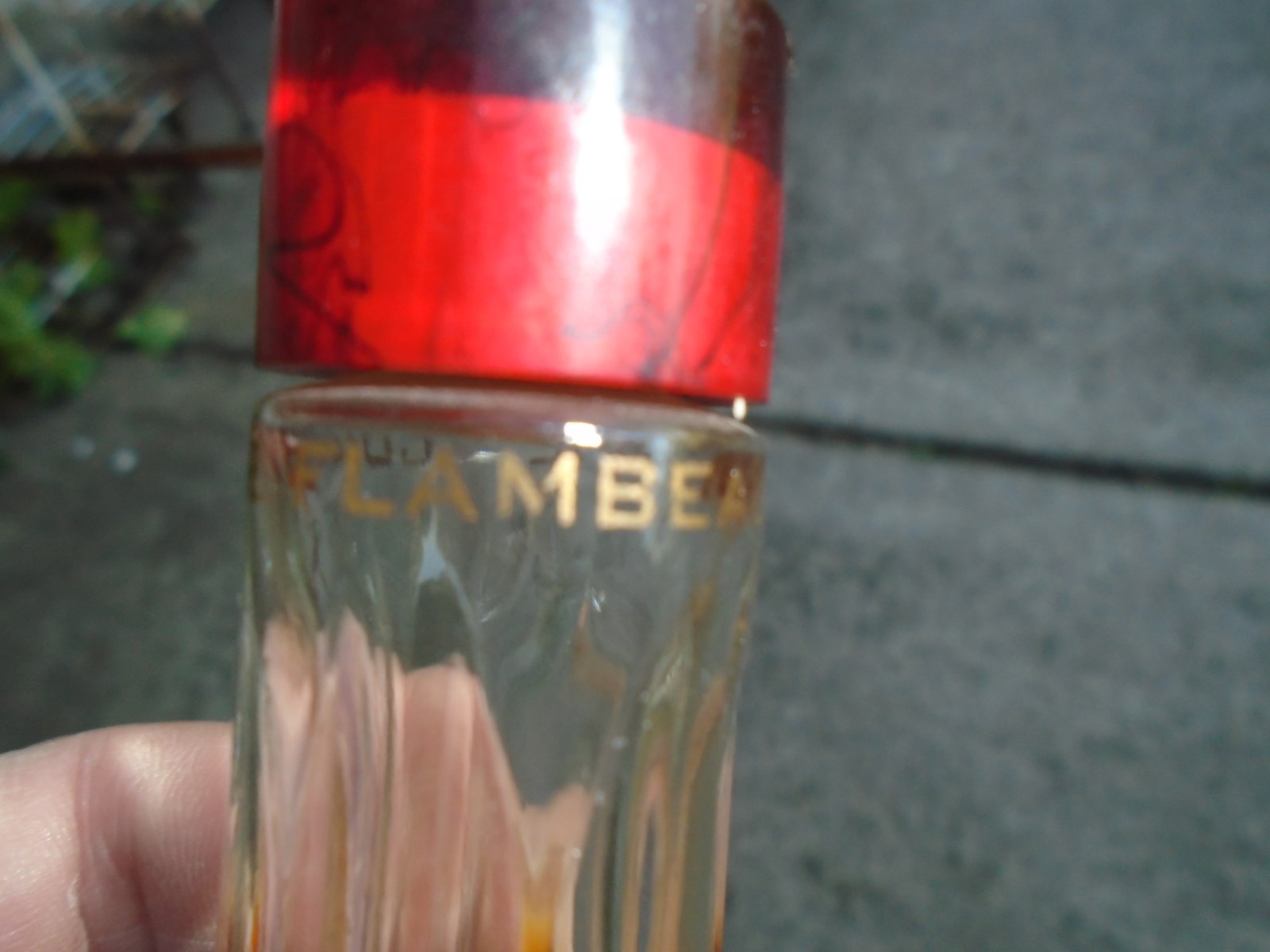 Vintage Faberge Flambeau cologne Red cap bottle 1/4 full great prop Mid ...