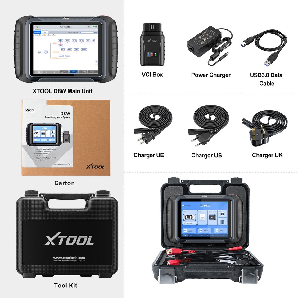 XTOOL D8W Full BiDirectional Diagnostic Scanner Topology Pre-Post Scan ...