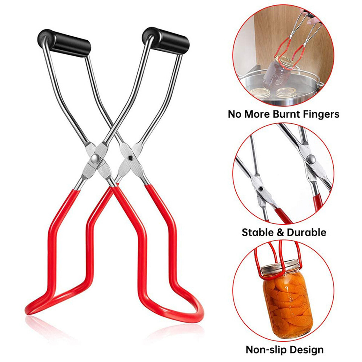 4X Stainless Steel Canning Jar Lifter w/Grip Handle for Wide Regular ...