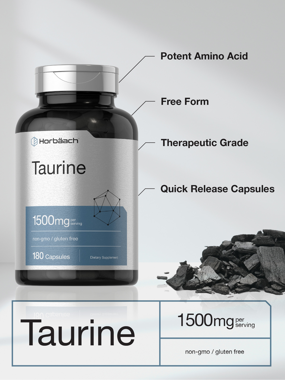 Taurine 1500mg Capsules | 180 Count | Non-GMO and Gluten Free | by Horbaach | eBay
