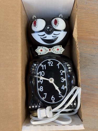 Vintage Jeweled Black Kit Kat clock with Original Box for Parts | eBay