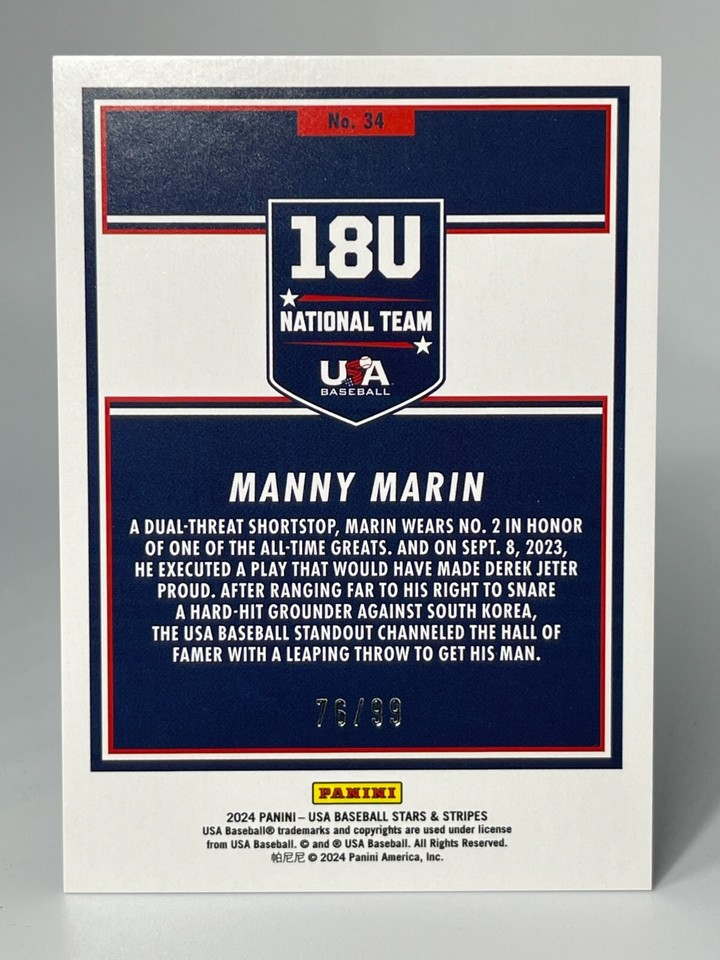 2024 Panini USA Stars & Stripes MANNY MARIN #34 Purple Parallel 76/99 ...
