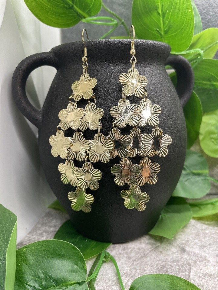 3” Earring Set Gold-tone Exaggerated Dangle Drop New Free Ship A4560 | eBay