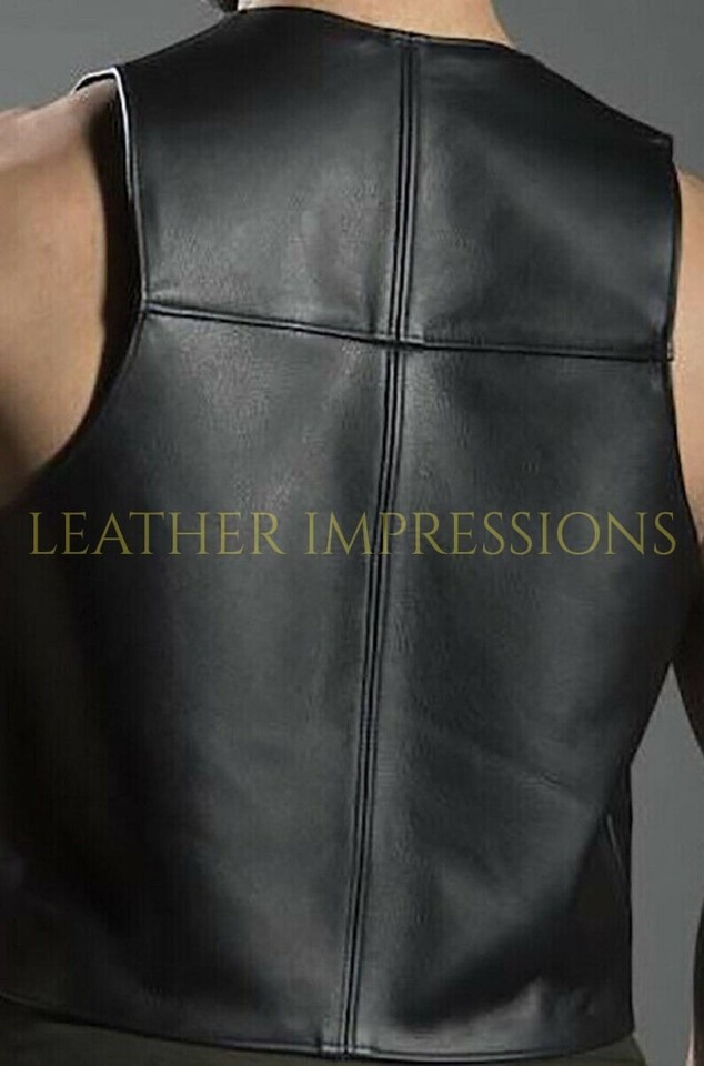 Mens Motorcycle Leather Waistcoat Biker Leather Bar Vest Fetish Shirt ...