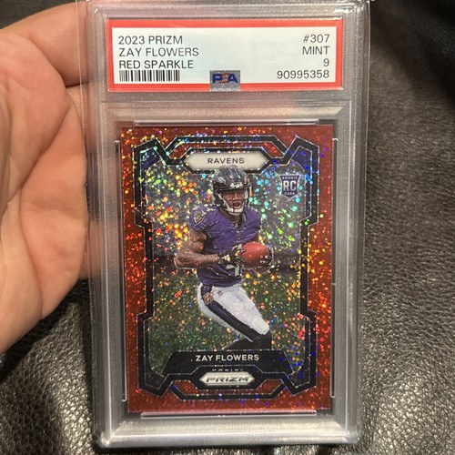 2023 Panini Prizm Zay Flowers RC Rookie Red Sparkle Prizm Parallel PSA ...
