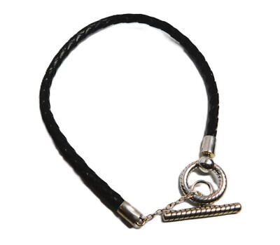 Authentic Pandora Braided Black Leather T-Bar Bracelet #591675C01 | eBay