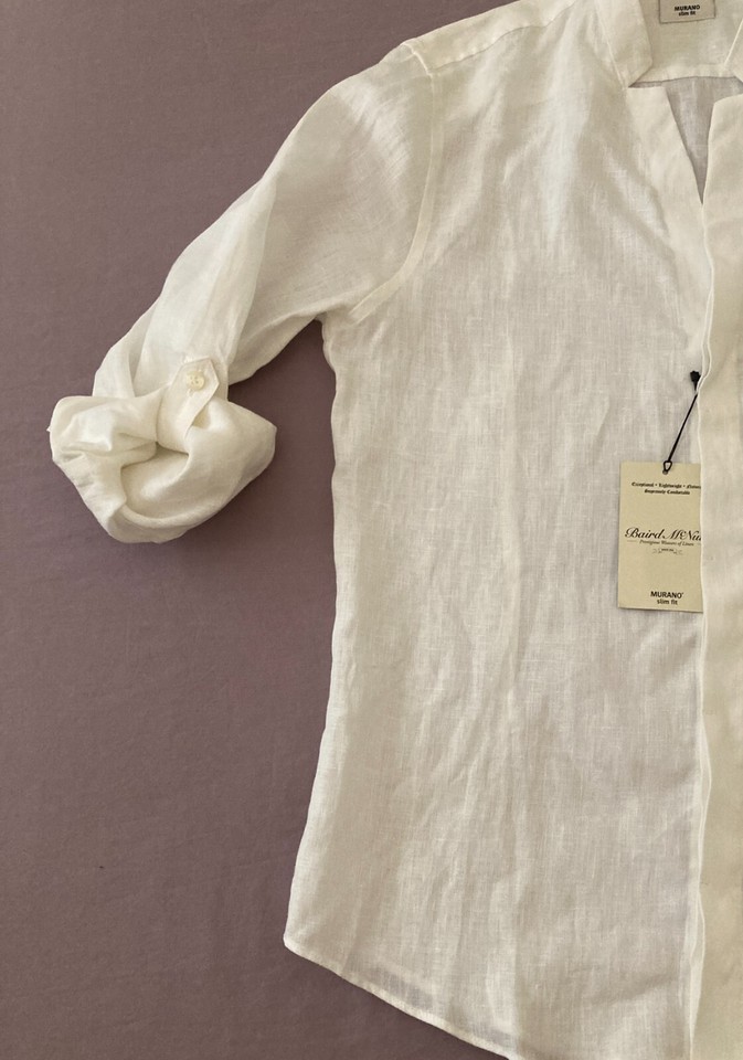 Men's MURANO White Open Neck Linen Shirt XL X-Large NEW NWT Slim Fit ...