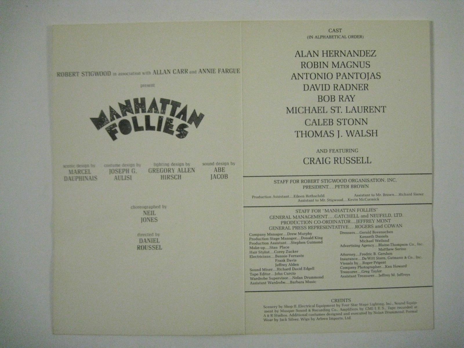 Manhattan Follies Program Revue Persian Room Hernandez Magnus David ...