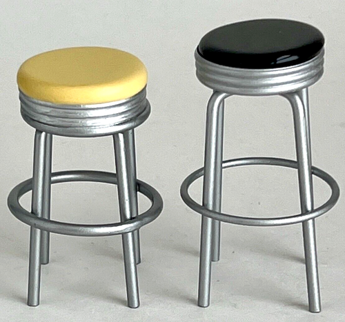 2 Dollhouse Miniature Retro Silver Metal Round Bar or Counter Stools 1: ...