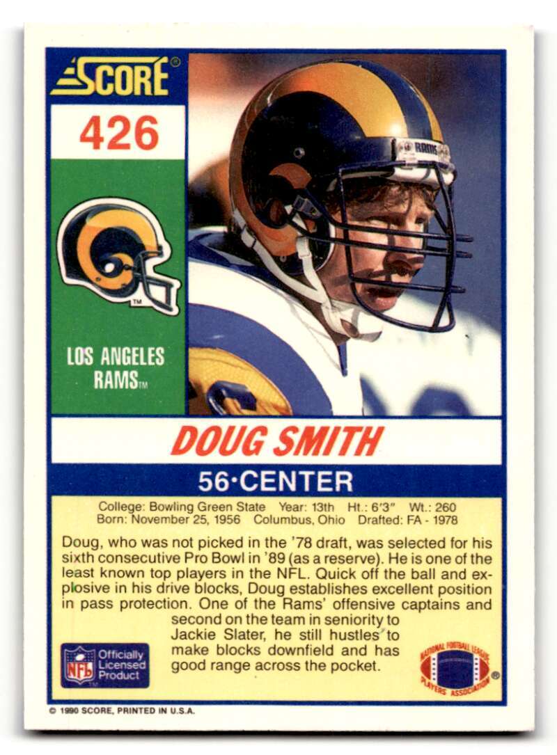 1990 Score #426 Doug Smith Los Angeles Rams Football Cards EX/NM ID ...