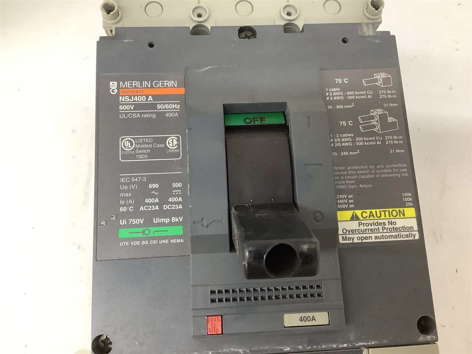 Merlin Gerin NSJ400A Circuit Breaker 600V 50/60HZ | eBay