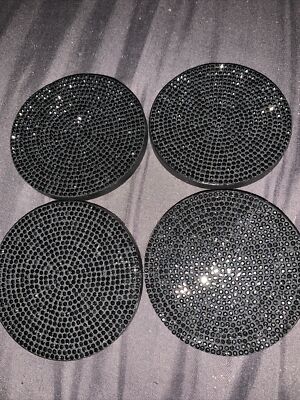 New 4pc Black Diamond Rhinestone Bling Anti-Slip Car Coaster Set | eBay