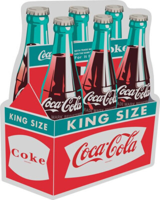 COCA COLA SIX PACK CARTON 36" HEAVY DUTY USA METAL CLEAN COKE ...