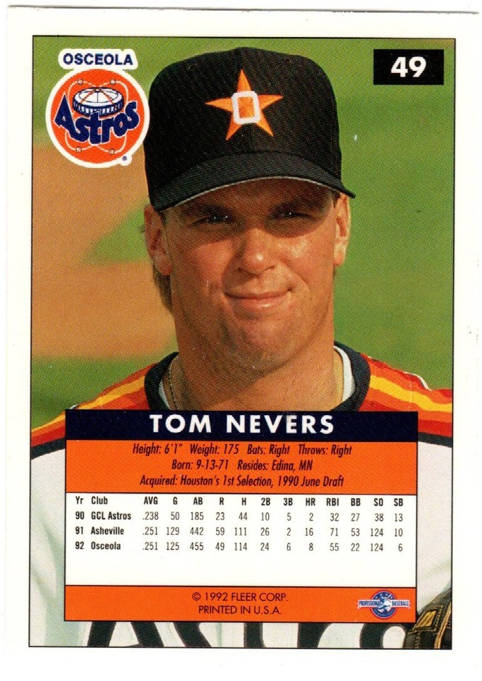 Tom Nevers Autograph 1993-94 Fleer Excel Minor League Auto ASTROS | eBay