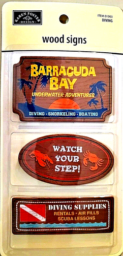 Scuba Lessons Diving Wood Signs Barracuda Bay Crabs Tropical Karen ...