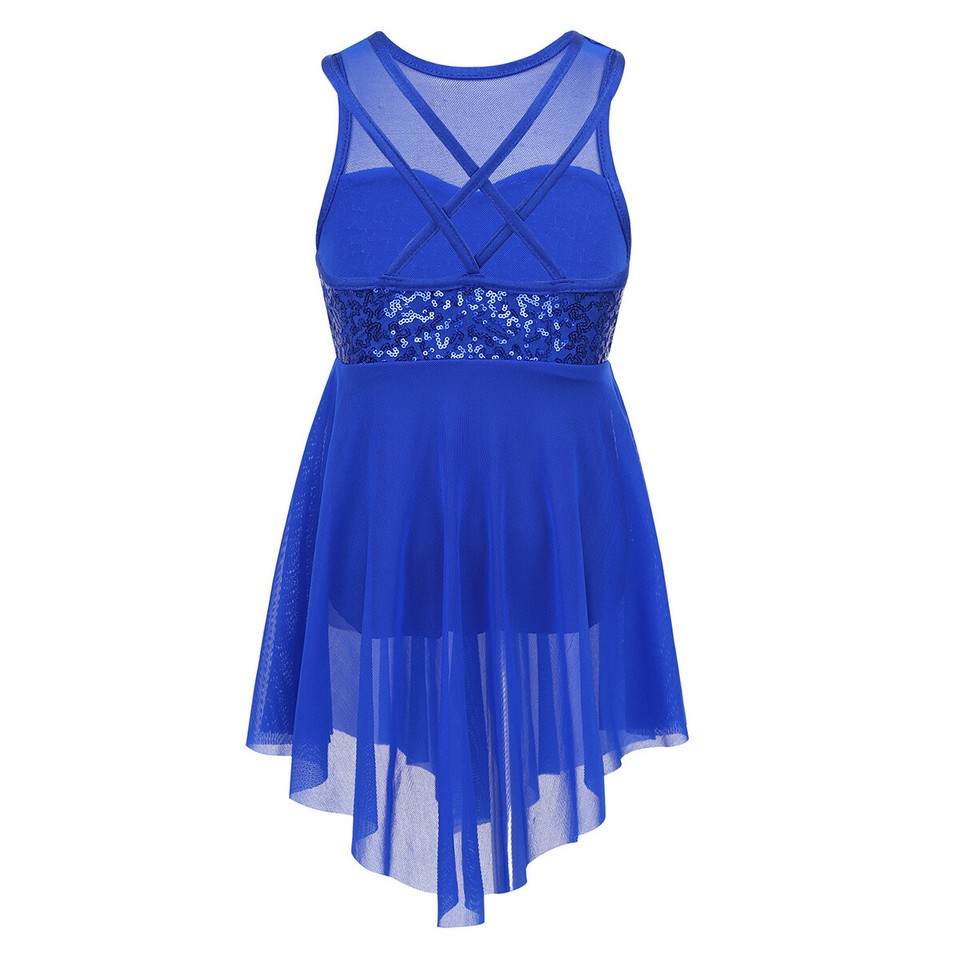 Girls Lyrical Ballet Tutus Dance Costumes Sequin Crop Top Layered Mesh ...