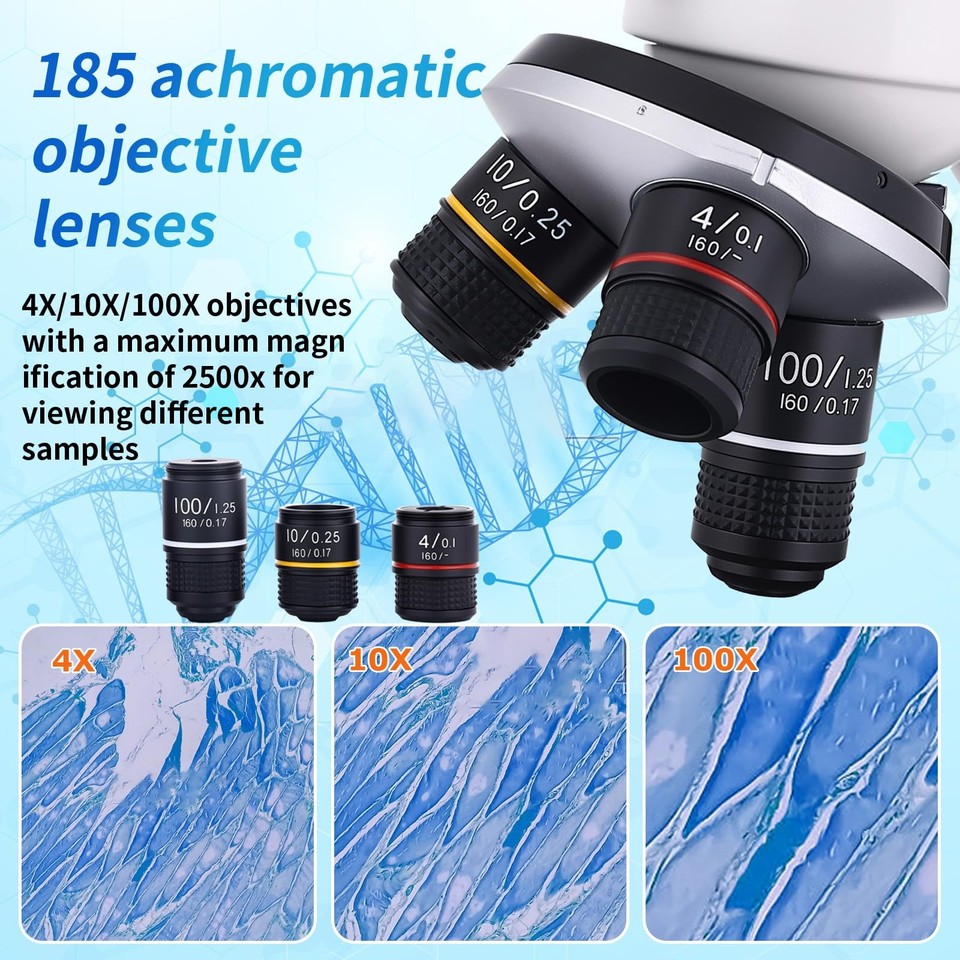 Compound Microscope, 40x-2500x Magnification, Dual LED Illumination ...