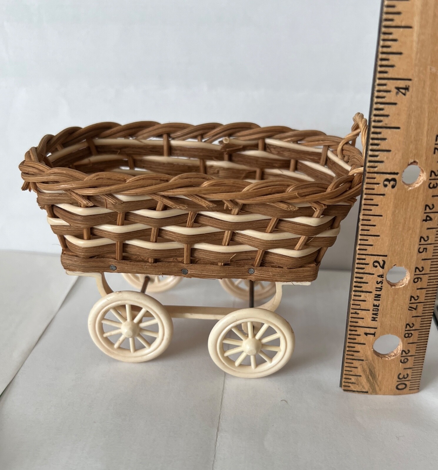 VINTAGE GERMAN WICKER/WOOD ITEMS FOR CACO DOLLS[1] STROLLER [1] PRAM [1 ...