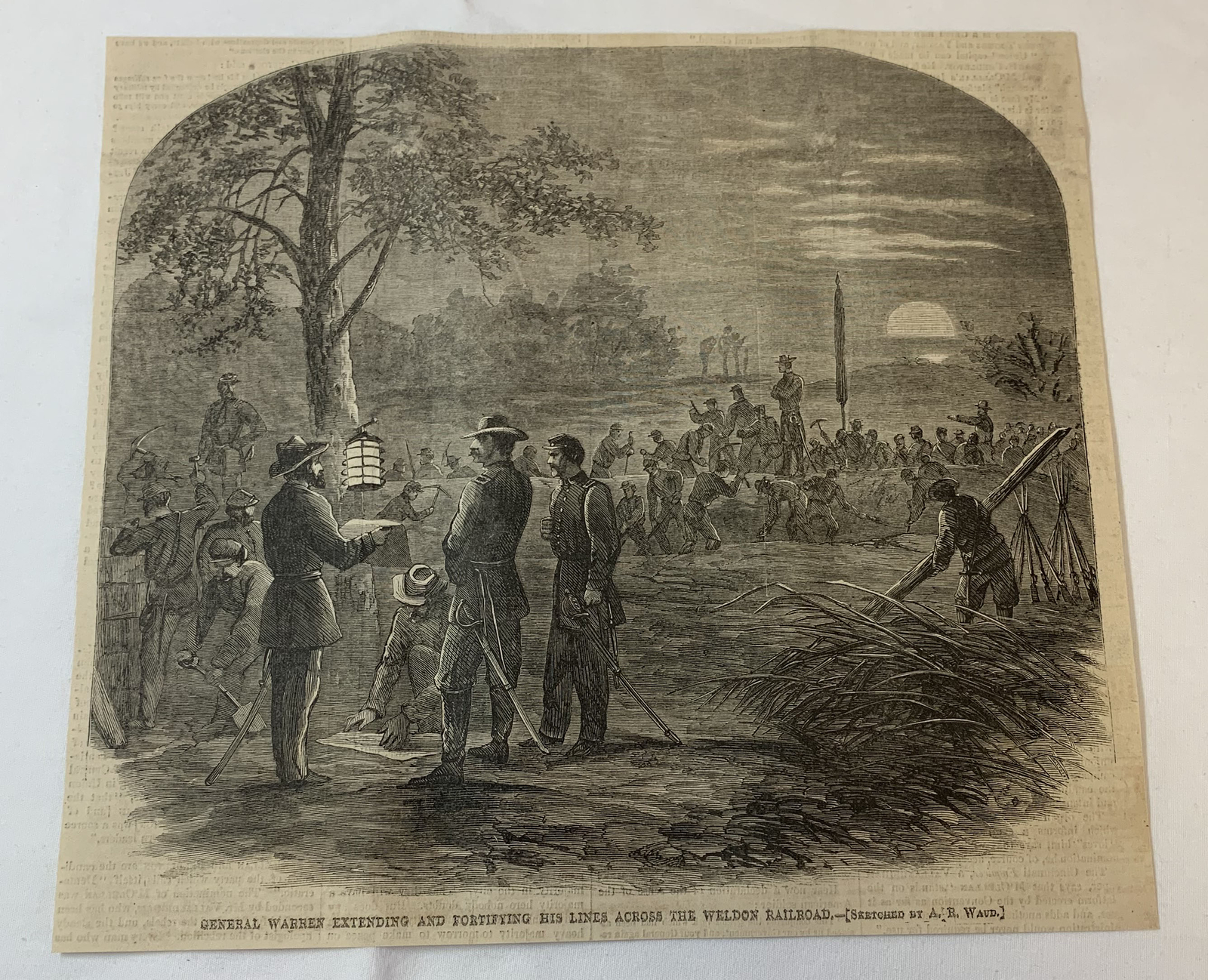1864 magazine engraving~ GENERAL GOUVERNEUR K WARREN fortifying Weldon ...