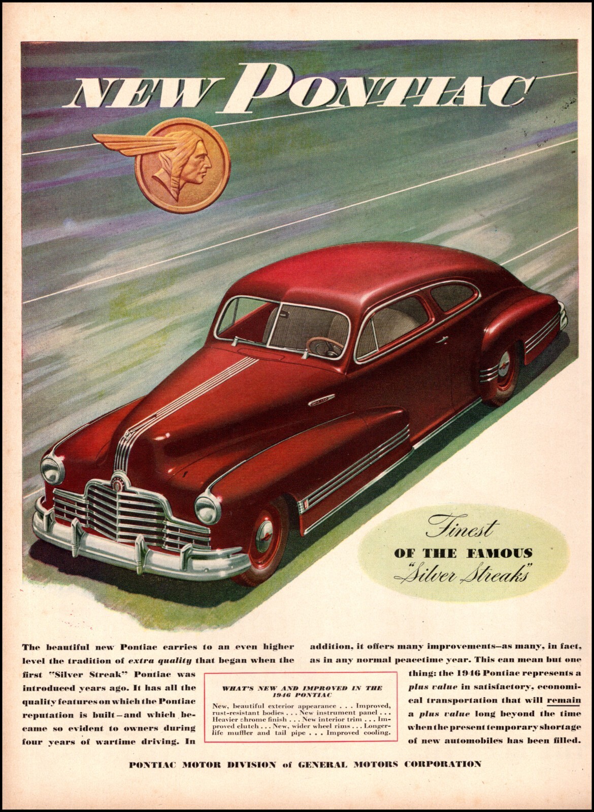1946 Classic Car the New '46 PONTIAC First Postwar Design Silver Streak ...