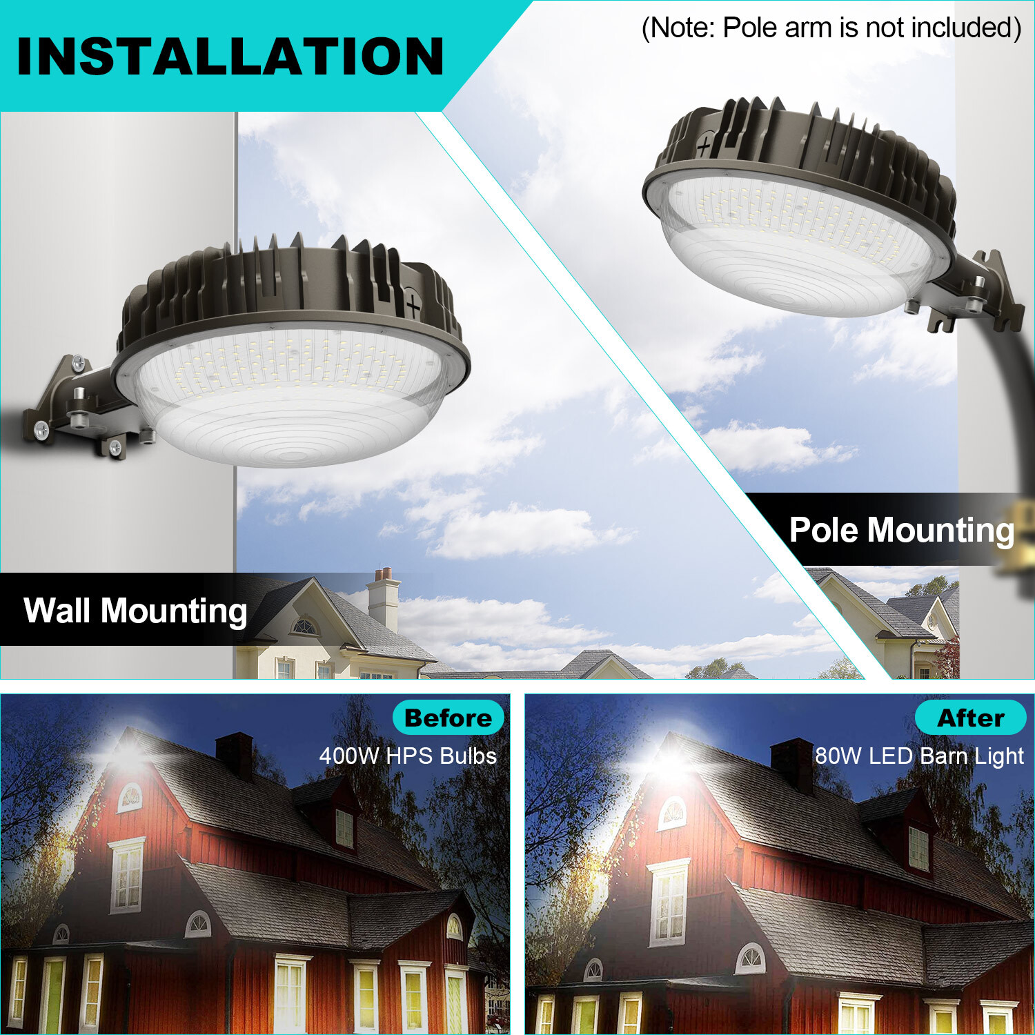 LED Barn Light Dusk to Dawn For Outdoor Garden Backyard Security ...