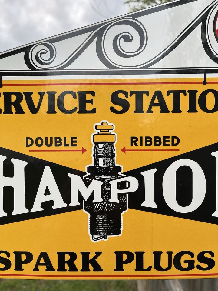 CHAMPION SPARK PLUGS DEALER PORCELAIN FLANGE SIGN AUTOMOTIVE GARAGE ...