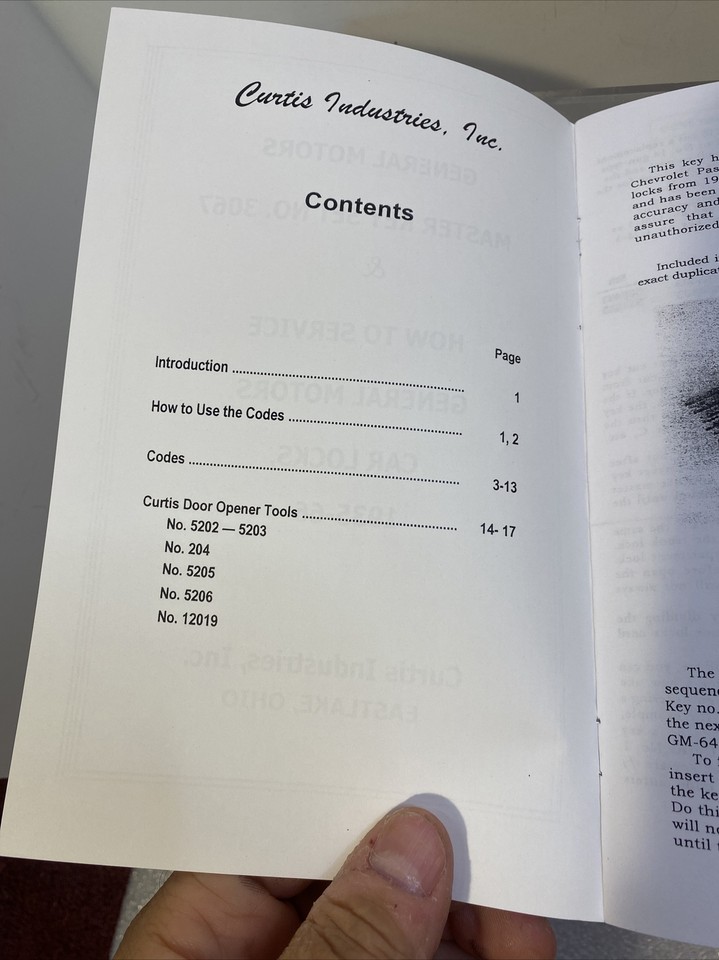 GM Master Keys Tryout Set No. 3067 Instruction Manual Copy 1935 - 1966 ...