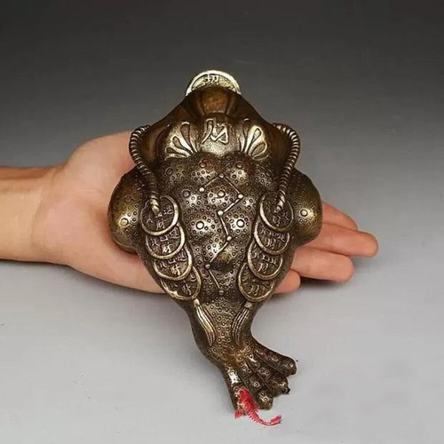 Antique Bronze 3 legged 7 stars Lucky fortune Jin Chan toad Feng Shui ...