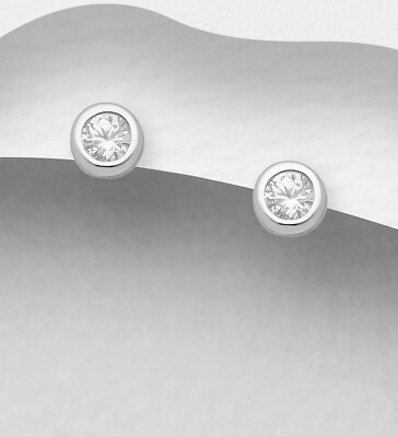 Round Push-Back Earrings 925 Sterling Silver Cubic Zirconia | eBay