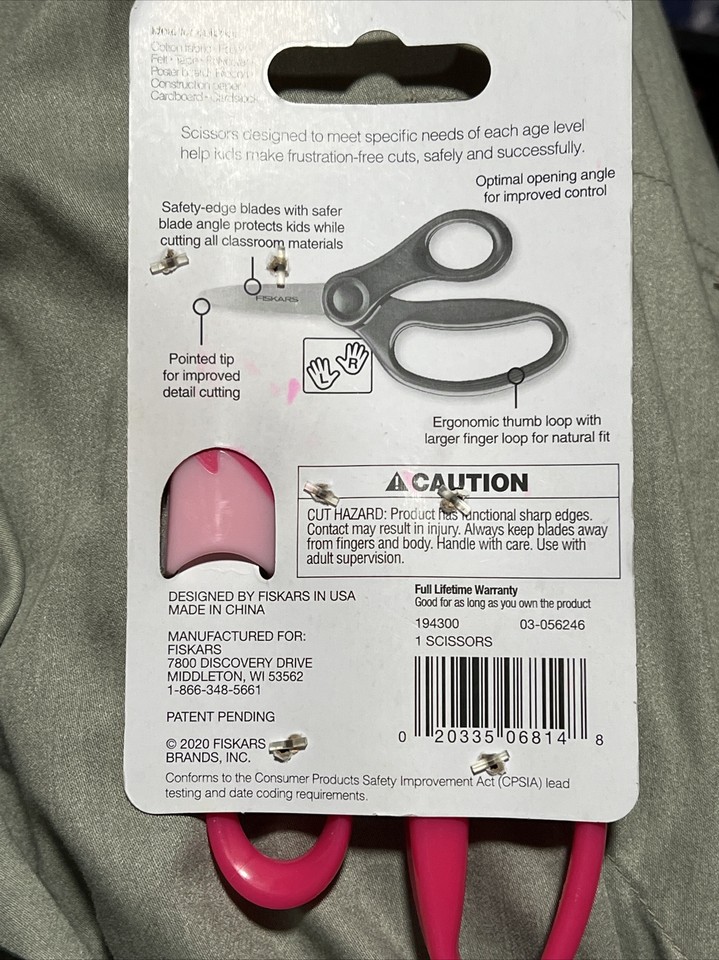 FISKARS Pink Blunt-tip Kids 5" Scissors w/ Eraser Sheath Safety-Edge ...