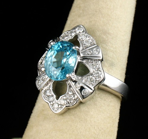 JCR SIGNED FINE NATURAL 3.50ctw BLUE ZIRCON DIAMOND 14K WHITE GOLD ...