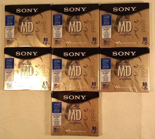 New Sony Hi-MD Premium Gold 80 Minute Mini Discs Lot of 7 Recordable ...