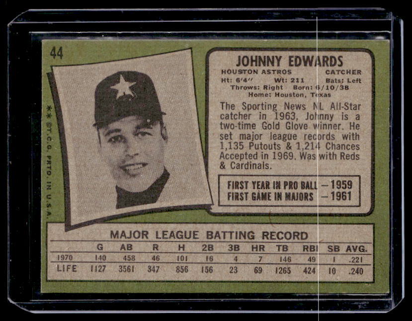 1971 Topps #44 Johnny Edwards Houston Astros EX+ Baseball Card *A645 | eBay
