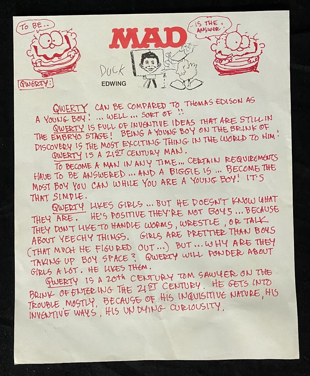 2 pages Duck Edwing Original Text and Sketches MAD Magazine | eBay