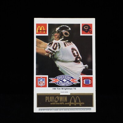 1986 Tim Wrightman Chicago Bears McDonald's BLACK Game Card #80 | eBay