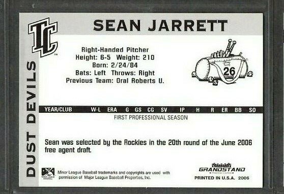 2006 Grandstand Tri-City Dust Devils #26 Sean Jarrett Signed Autograph Card | eBay