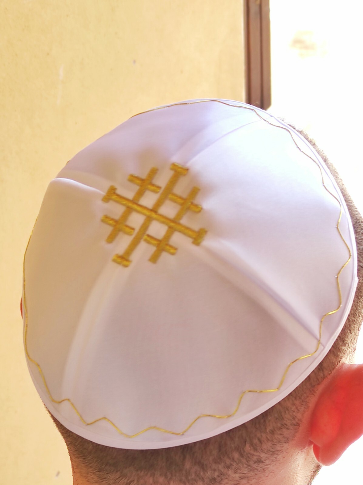 New White Satin Jewish Kippah Yarmulke Yarmulka Cross Jerusalem Torah ...