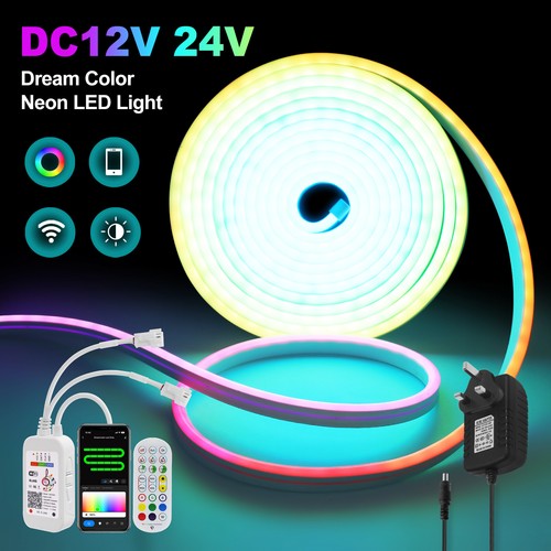 12V/24V RGB LED Neon Strip Lights WS2811 Flex Rope Lamp Bluetooth WIFI ...