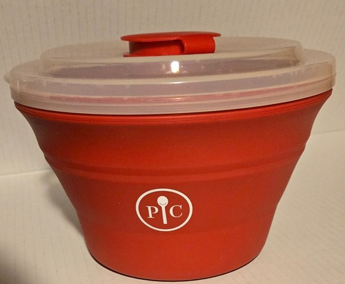 Pampered Chef Microwave Popcorn Maker 1457 Red Collapsible Silicone ...