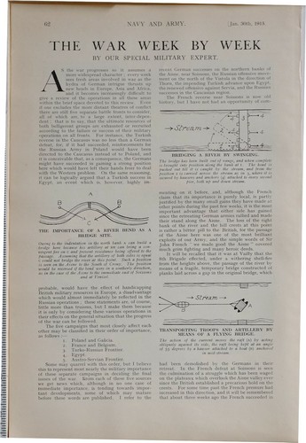 1915 WW1 ARTICLE & PIC MILITARY NEWS BRIDGING A RIVER RAFT FLYING ...