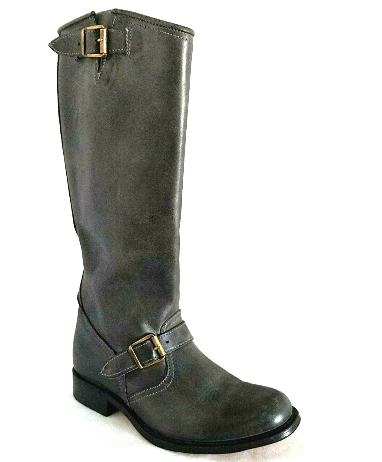 SENDRA Tall Riding Boots Gray Leather Buckles Spain W… - Gem