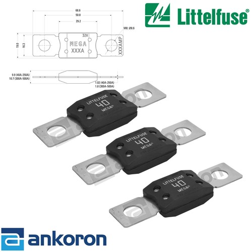 3X 40A AMP Genuine Mega ® Fuse Littelfuse ® 32V High Current Fuses Dual ...