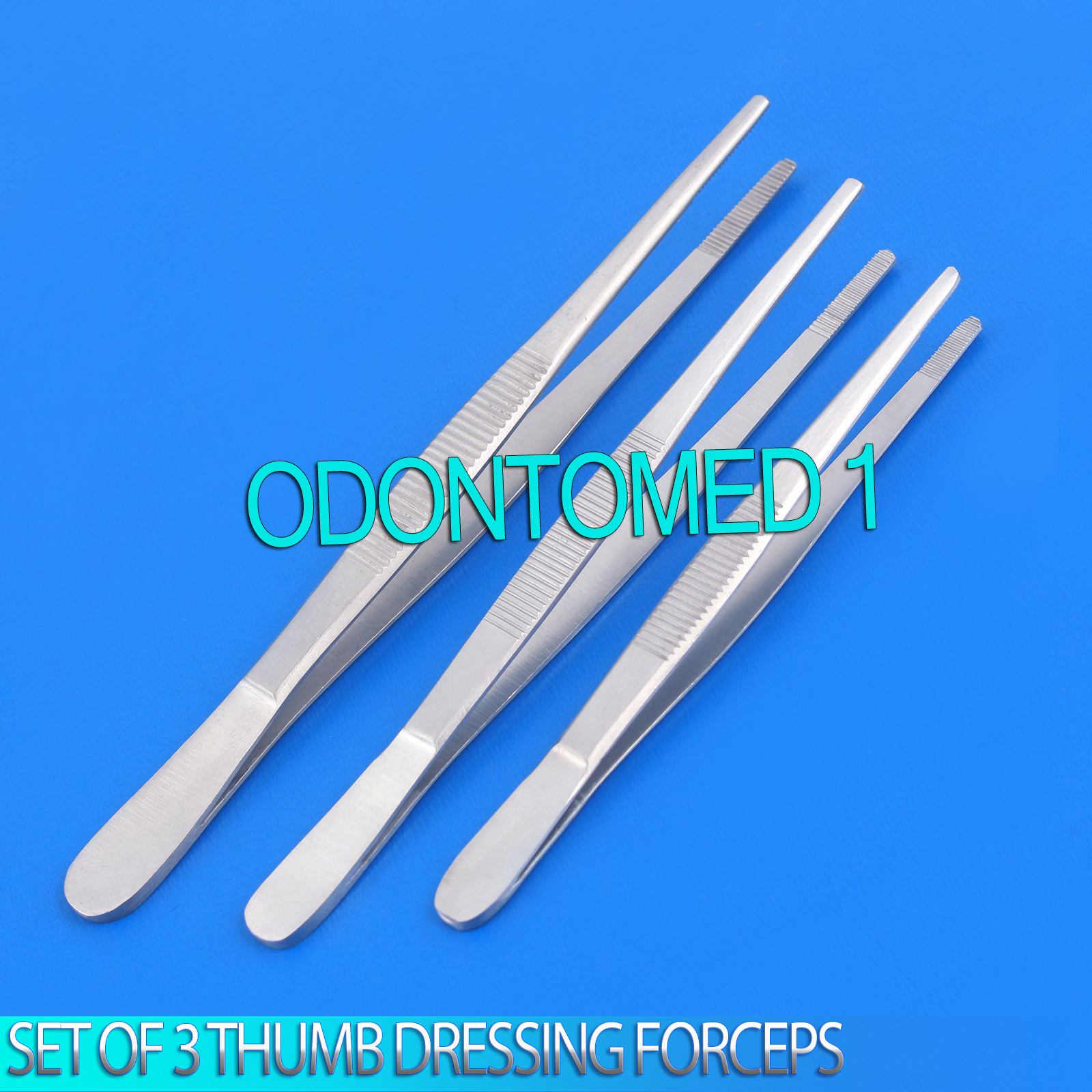 SET OF 3 ASSORTED THUMB DRESSING DISSECTING FORCEPS TWEEZERS SERRATED 6 ...