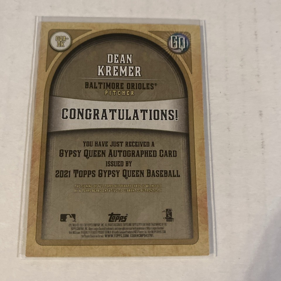 2021 Topps Gypsy Dean Kremer Rookie On Card Auto Autograph | eBay