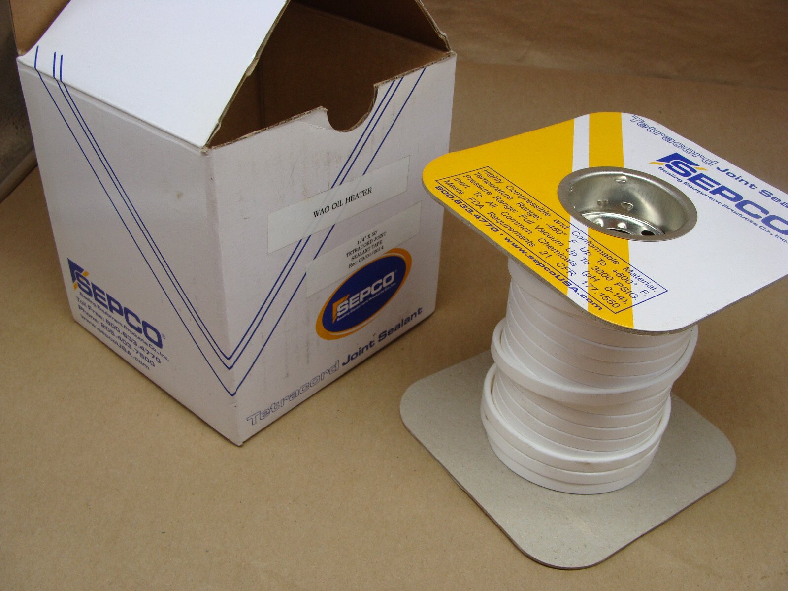 SEPCO TETRACORD JOINT SEALANT 1/4" WIDTH MINIMUM 19' 100% PTFE HEATER ...
