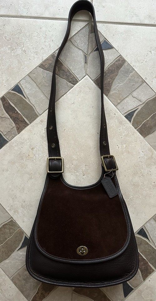 COACH VINTAGE BERKELEY 90'S MAHOGANY SUEDE & LEATHER SADDLE BAG 9014 ...