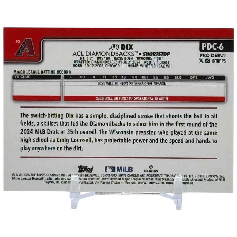 2025 Topps Pro Debut - Chrome JD Dix #PDC-6 Gold Mini Diamond /50 ...