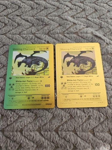X2 Shining Charizard Gold Foil Fan Art Vinyl Textured Collector Cards ...