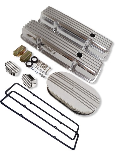 58-86 SBC 350 Chevy Finned Tall Valve Covers & 15" Air Cleaner ...