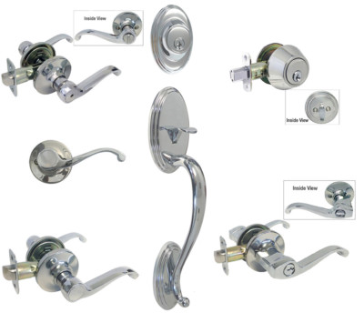 Polished Chrome door knobs Locks levers entry privacy passage deadbolt ...